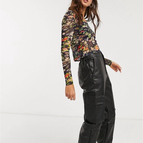 Topshop | Tops | Topshop Long Sleeve Corset Style Floral Mesh Crop Top ...